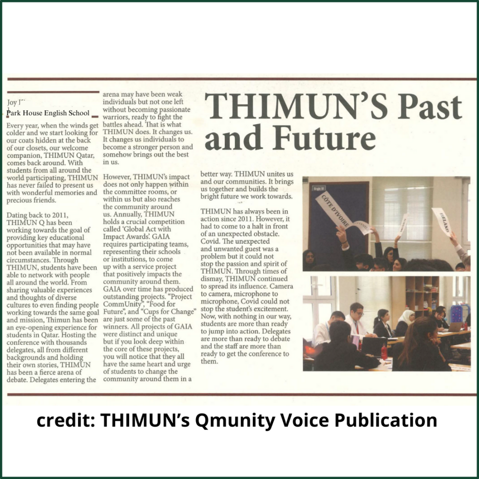 Park House English School Delegates Shine at 2024 THIMUN Conference in ...